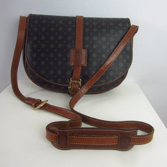 Pollini | Bags | Vtg Pollini Saddlebag Black Brown Signature Leather ...